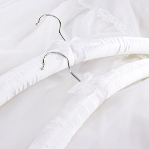 HANGERWORLD 3 Pack White Satin Padded Hangers with Non-Slip Buttons -15inch Cushioned Coat Hanger for Dresses, Sweaters, Blouses, Shirts, Women's Clothing