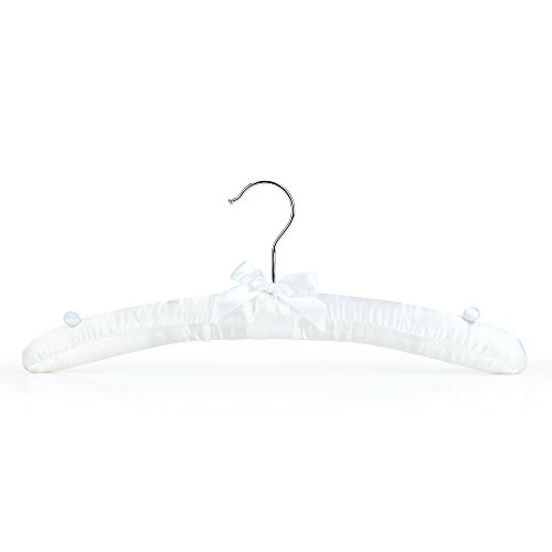 HANGERWORLD 3 Pack White Satin Padded Hangers with Non-Slip Buttons -15inch Cushioned Coat Hanger for Dresses, Sweaters, Blouses, Shirts, Women's Clothing