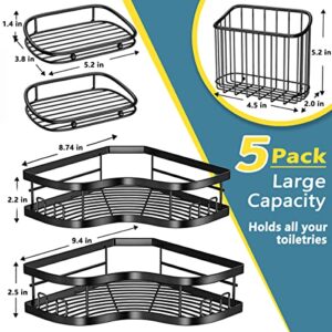 MXMAMK Corner Shower Caddy, 5-Pack Shower Organizer Corner Shower Shelf For Inside [Never Drop] Rustproof Adhesive Shower Caddy Corner Bathroom Shelves (Black)