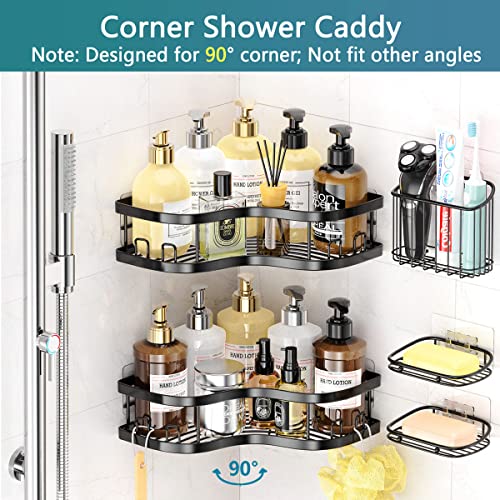 MXMAMK Corner Shower Caddy, 5-Pack Shower Organizer Corner Shower Shelf For Inside [Never Drop] Rustproof Adhesive Shower Caddy Corner Bathroom Shelves (Black)