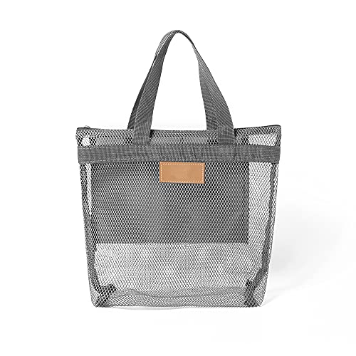 Pebipoo Mesh Shower Caddy Bag, Quick Dry Portable Tote Bag with Zipper and Inner Pocket, Lightweight Bath Organizer for College Dorm Bathroom, Swimming, Gym, Beach, Travel (Gray)