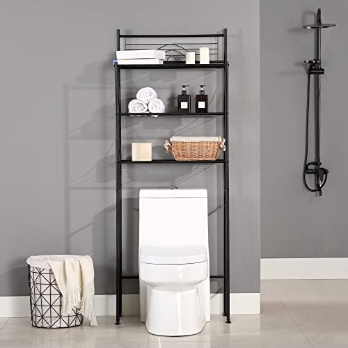 MallBoo Toilet Storage Rack, 3 -Tier Over-The-Toilet Bathroom Spacesaver - Easy to Assemble,9.5" D x 26.7" W x 64.4" H(Black)