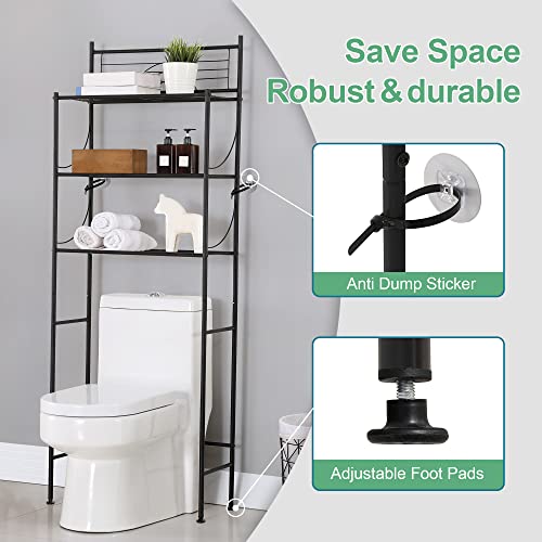 MallBoo Toilet Storage Rack, 3 -Tier Over-The-Toilet Bathroom Spacesaver - Easy to Assemble,9.5" D x 26.7" W x 64.4" H(Black)