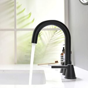 YardMonet Black Bathroom Faucet, Bathroom Faucets for Sink 3 Hole Modern Widespread 8 Inch Faucet for Bathroom Sink with Pop Up Drain 2 Handle 3-Hole Bathroom Sink Faucet Matte Black