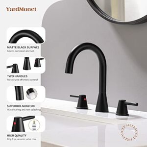 YardMonet Black Bathroom Faucet, Bathroom Faucets for Sink 3 Hole Modern Widespread 8 Inch Faucet for Bathroom Sink with Pop Up Drain 2 Handle 3-Hole Bathroom Sink Faucet Matte Black