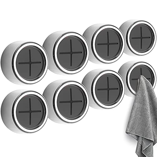 Eiqer 8 Pack Kitchen Towel Holder, Self Adhesive Wall Dish Towel Hook, Round Wall Mount Towel Holder for Bathroom, Kitchen and Home, Wall, Cabinet, Garage, No Drilling Required