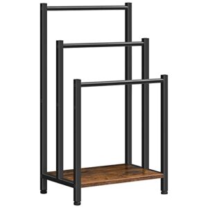 hoobro freestanding towel rack, 3 tier metal blanket rack, blanket ladder holder for bathroom, 16.9"l x 11"w x 31.9"h, industrial drying and display rack with shelf, rustic brown and black bf03lb01