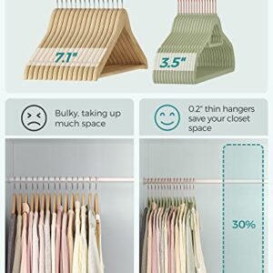 SONGMICS 50-Pack Velvet Hangers and 24-Pack Pants Hangers Bundle, Clothes Hanger with Rose Gold Swivel Hook, Coat Hangers with Movable Clips, Pale Green and Light Pink UCRF021GR50 and UCRF14PK24