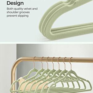 SONGMICS 50-Pack Velvet Hangers and 24-Pack Pants Hangers Bundle, Clothes Hanger with Rose Gold Swivel Hook, Coat Hangers with Movable Clips, Pale Green and Light Pink UCRF021GR50 and UCRF14PK24