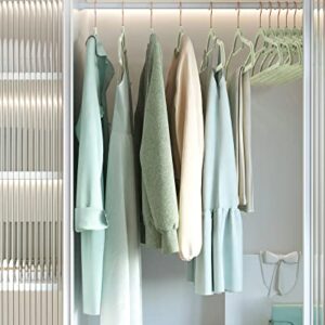 SONGMICS 50-Pack Velvet Hangers and 24-Pack Pants Hangers Bundle, Clothes Hanger with Rose Gold Swivel Hook, Coat Hangers with Movable Clips, Pale Green and Light Pink UCRF021GR50 and UCRF14PK24