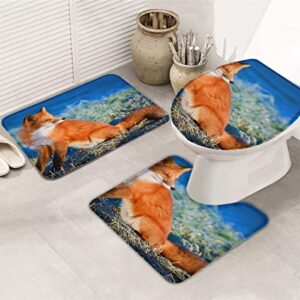 women trend 3 piece bath rugs set non-slip bathroom mats absorbent contour soft mat toilet lid cover bathroom decor set- red fox on the prairie 18"x30"+14"x18"+15"x18"