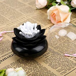 Bloss Lotus Cotton Swab Holder Cotton Swabs Bud Small QTips Box Toothpicks Container Flower Bathroom Decor - Black