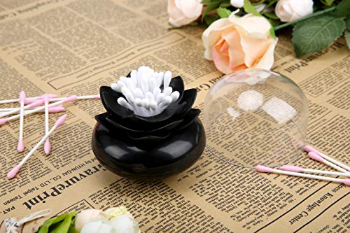 Bloss Lotus Cotton Swab Holder Cotton Swabs Bud Small QTips Box Toothpicks Container Flower Bathroom Decor - Black