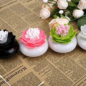 Bloss Lotus Cotton Swab Holder Cotton Swabs Bud Small QTips Box Toothpicks Container Flower Bathroom Decor - Black