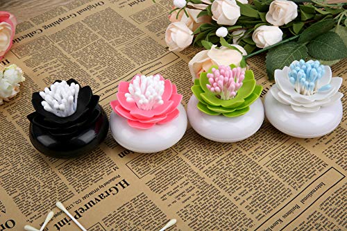 Bloss Lotus Cotton Swab Holder Cotton Swabs Bud Small QTips Box Toothpicks Container Flower Bathroom Decor - Black