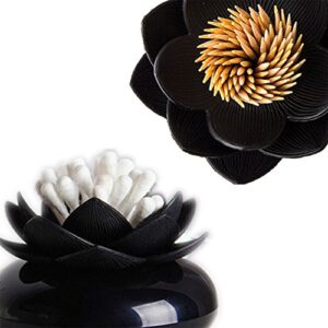 Bloss Lotus Cotton Swab Holder Cotton Swabs Bud Small QTips Box Toothpicks Container Flower Bathroom Decor - Black