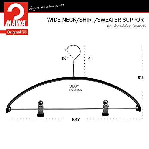 Mawa by Reston Lloyd European Non-Slip Metal Clothing Hanger, Smooth Shoulder Support & Adjustable Pant Clips, Set of 5, Black