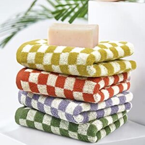 Jacquotha Bathroom Hand Towels 8 Pack Bundle, Colorful Checkered and Houndstooth Hand Towels Set for Spa Gym Kitchen