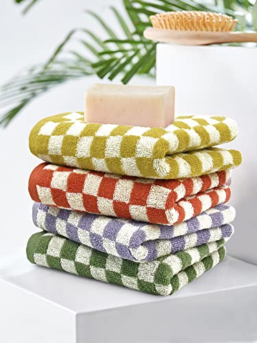 Jacquotha Bathroom Hand Towels 8 Pack Bundle, Colorful Checkered and Houndstooth Hand Towels Set for Spa Gym Kitchen