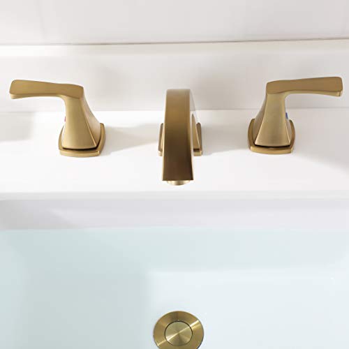 PARLOS 2-Handle Widespread Bathroom Faucet with Metal Pop Up Drain and cUPC Faucet Supply Lines, Brushed Gold, Doris 1417208