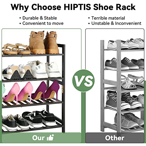 HIPTIS Shoe Rack, 4-Tier Wood Shoe Shelf , Stackable Foldable Freestanding Storage Organizer Shoe Stand for Entryway, Hallway，Bedroom and Closet，27 x 11 x 27 inch