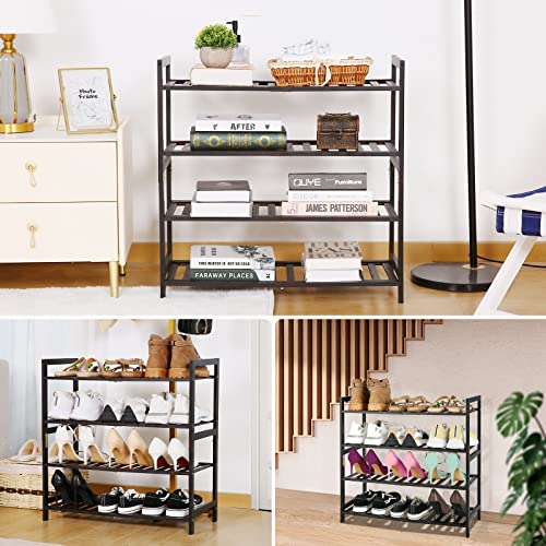 HIPTIS Shoe Rack, 4-Tier Wood Shoe Shelf , Stackable Foldable Freestanding Storage Organizer Shoe Stand for Entryway, Hallway，Bedroom and Closet，27 x 11 x 27 inch