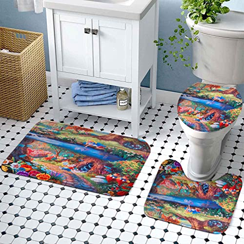 TERSUM Wonderland Shower Curtain Set, Alice Rabbit 4PCS Bathroom Sets with Shower Curtain and Bath Mat, Toilet Lid Cover and U Shaped Rugs,72"x72" Polyester Fabric Bathtub Curtain with Hooks, SETGXTE1