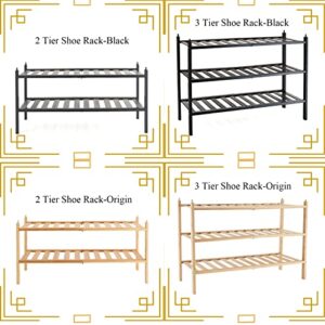 Lettimi Shoe Rack - 3 Tier, Premium Bamboo Shoe Organizer and Stackable Shoe Shelf Storage Organizer for Entryway, Shoe Cubby, Bathroom, Hallway, Closet or Living Room (3 Tiers, Black)