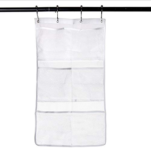 Lohas Select Quick Dry Mesh Pockets Fabric Bathm，Hanging Mesh Pockets Shower Organizer,Shower Hanging Mesh Organizer，Quick Dry Storage Bathroom Accessories with 6-Pocket, 4 Hooks