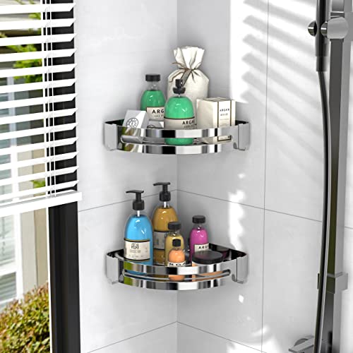 Misounda Shower Rack, Corner Shower Caddy with 4 Hooks - 2 Pack, No Drilling Wall Mounted Shower Caddy, Shower Organizer for Bathroom Storage - Large