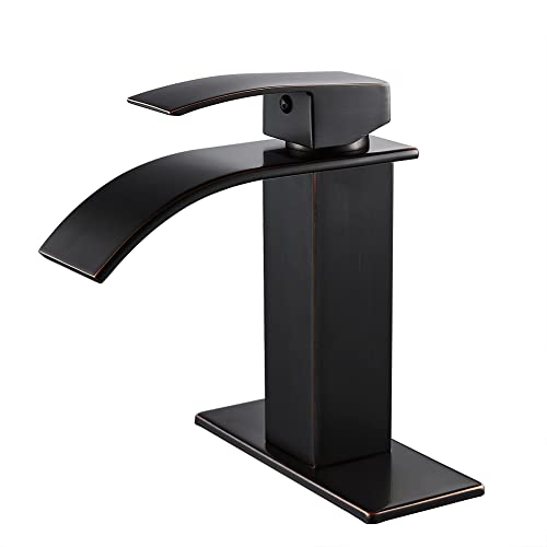 VOTON Bathroom Sink Faucet Oil Rubbed Bronze Waterfall Bathroom Faucet Black Single Handle Single Hole Rv Lavatory Vessel Faucet Basin Mixer Tap Solid Brass Vanity Sink Faucet