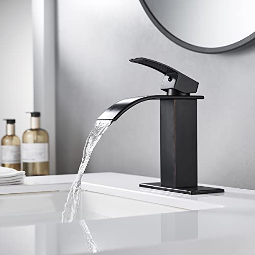 VOTON Bathroom Sink Faucet Oil Rubbed Bronze Waterfall Bathroom Faucet Black Single Handle Single Hole Rv Lavatory Vessel Faucet Basin Mixer Tap Solid Brass Vanity Sink Faucet