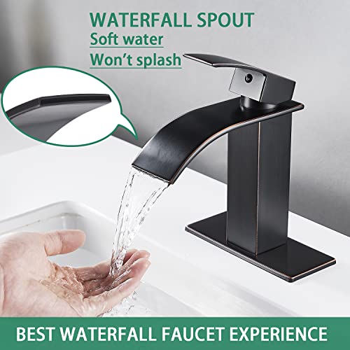 VOTON Bathroom Sink Faucet Oil Rubbed Bronze Waterfall Bathroom Faucet Black Single Handle Single Hole Rv Lavatory Vessel Faucet Basin Mixer Tap Solid Brass Vanity Sink Faucet