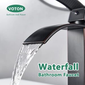 VOTON Bathroom Sink Faucet Oil Rubbed Bronze Waterfall Bathroom Faucet Black Single Handle Single Hole Rv Lavatory Vessel Faucet Basin Mixer Tap Solid Brass Vanity Sink Faucet