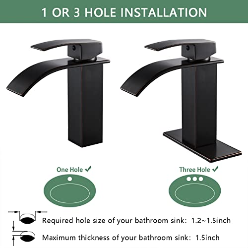 VOTON Bathroom Sink Faucet Oil Rubbed Bronze Waterfall Bathroom Faucet Black Single Handle Single Hole Rv Lavatory Vessel Faucet Basin Mixer Tap Solid Brass Vanity Sink Faucet