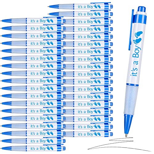 Woanger 36 Pcs Retractable Gel Pen Light Blue Baby Shower Pens with Rotating Messages for Baby Shower Favors Party Guests Gifts (It's a Boy Style)