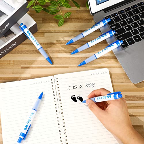 Woanger 36 Pcs Retractable Gel Pen Light Blue Baby Shower Pens with Rotating Messages for Baby Shower Favors Party Guests Gifts (It's a Boy Style)