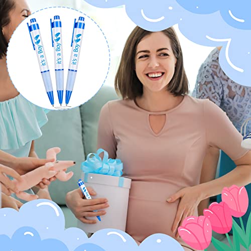 Woanger 36 Pcs Retractable Gel Pen Light Blue Baby Shower Pens with Rotating Messages for Baby Shower Favors Party Guests Gifts (It's a Boy Style)