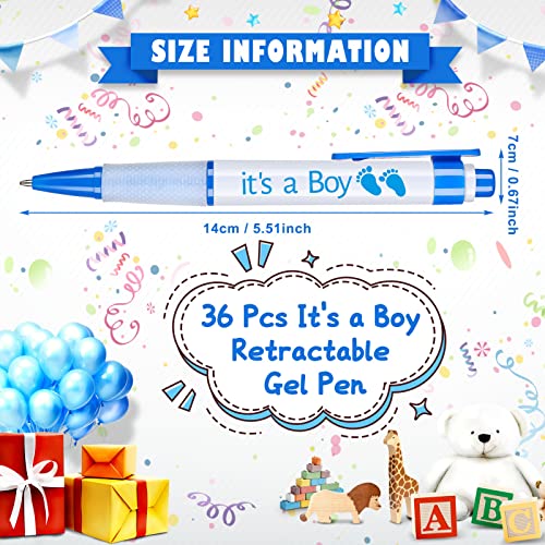 Woanger 36 Pcs Retractable Gel Pen Light Blue Baby Shower Pens with Rotating Messages for Baby Shower Favors Party Guests Gifts (It's a Boy Style)