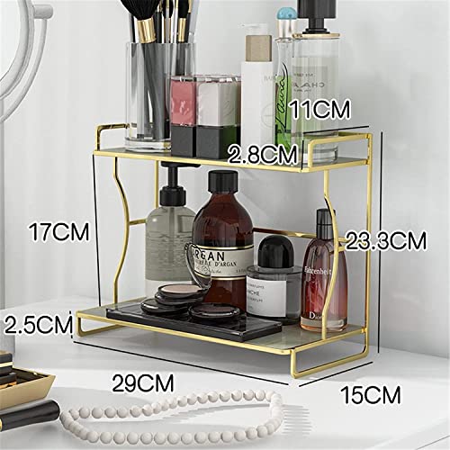 Makeup Organizer Shelf,2 Tier Bathroom Cosmetic Storage Shelf,for Dresser, Countertop, Bathroom and More, Gold