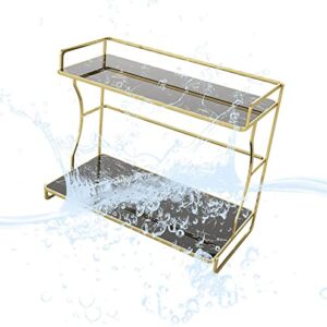 Makeup Organizer Shelf,2 Tier Bathroom Cosmetic Storage Shelf,for Dresser, Countertop, Bathroom and More, Gold