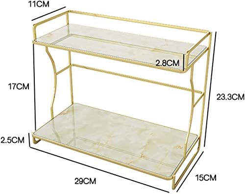 Makeup Organizer Shelf,2 Tier Bathroom Cosmetic Storage Shelf,for Dresser, Countertop, Bathroom and More, Gold