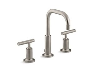 kohler purist k-14406-4-bn widespread bathroom sink faucet with metal drain assembly in brushed nickel