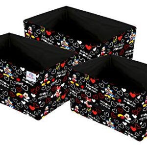 Heart Home Disney Mickey Print Non Woven Fabric 3-Replacement Drawer Storage And Cloth Organizer Unit for Closet (Black)-HHEART16028