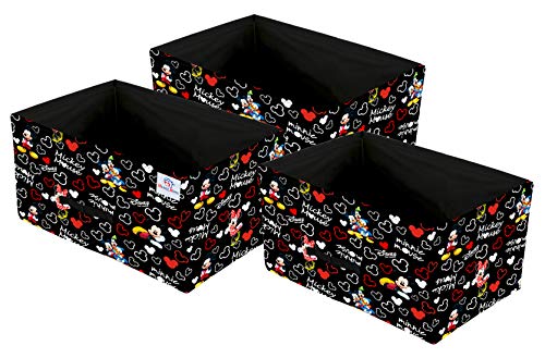 Heart Home Disney Mickey Print Non Woven Fabric 3-Replacement Drawer Storage And Cloth Organizer Unit for Closet (Black)-HHEART16028