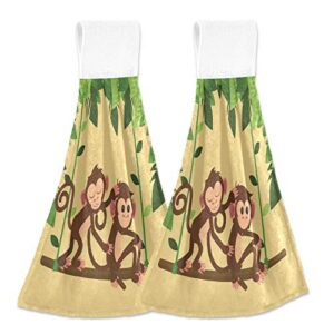 alaza 2 pcs kitchen towel, jungle monkeys playing swing absorbent towel hanging towel hand towel