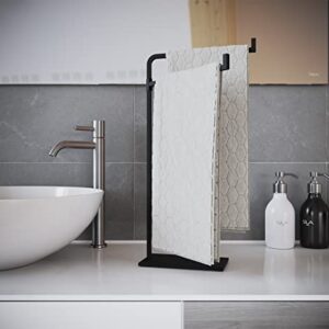 Hand Towel Stand for Bathroom Counter - 17" Black Countertop Towel Stand - Holds 2 Towels - Countertop Towel Holder Stand - Standing Hand Towel Holder for Bathroom Countertop - Fingertip Towel Holder