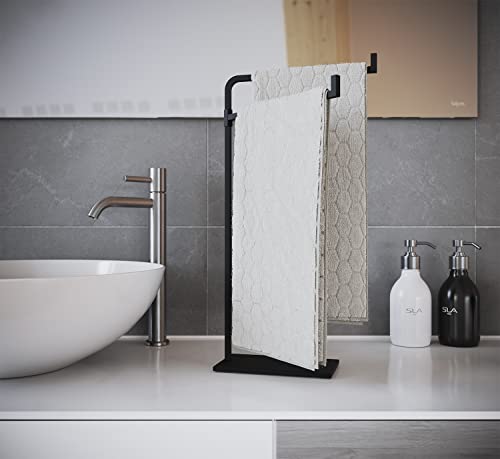 Hand Towel Stand for Bathroom Counter - 17" Black Countertop Towel Stand - Holds 2 Towels - Countertop Towel Holder Stand - Standing Hand Towel Holder for Bathroom Countertop - Fingertip Towel Holder