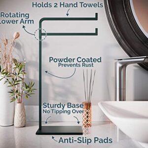 Hand Towel Stand for Bathroom Counter - 17" Black Countertop Towel Stand - Holds 2 Towels - Countertop Towel Holder Stand - Standing Hand Towel Holder for Bathroom Countertop - Fingertip Towel Holder