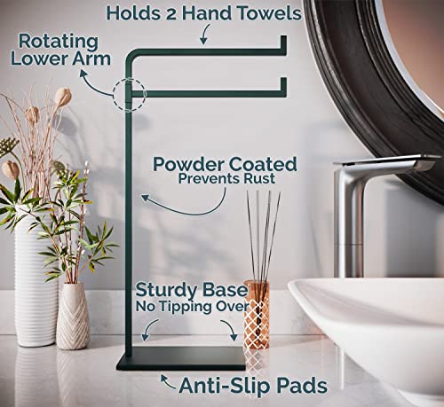 Hand Towel Stand for Bathroom Counter - 17" Black Countertop Towel Stand - Holds 2 Towels - Countertop Towel Holder Stand - Standing Hand Towel Holder for Bathroom Countertop - Fingertip Towel Holder